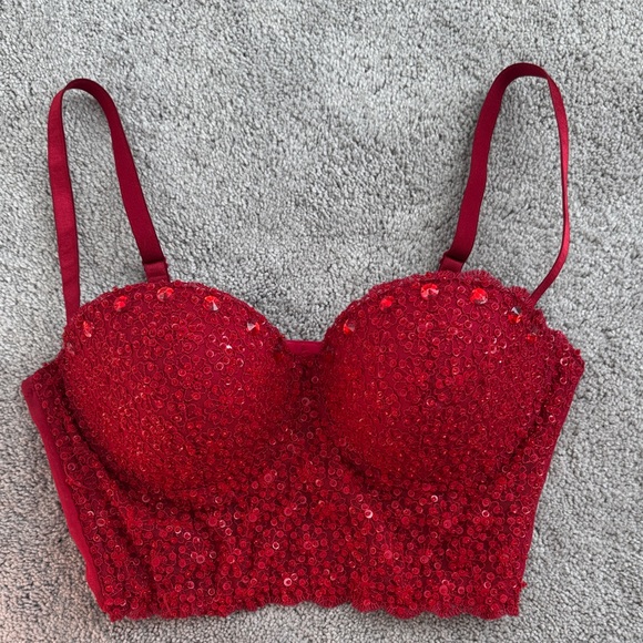 crown jewels | Intimates & Sleepwear | Glamorous Red Sequin Bustier Bra ...